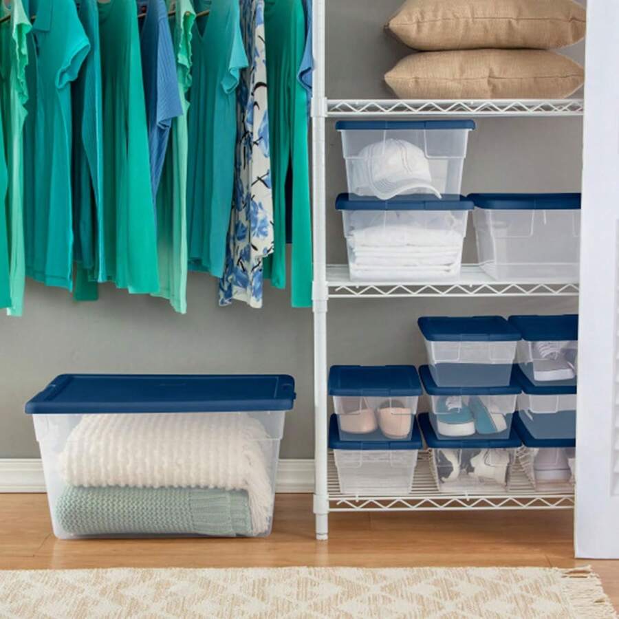 16-Pack Clear Plastic Storage Bins, Stackable Totes With Lids, Marine ...