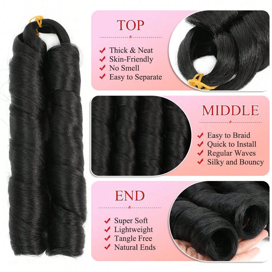 60 cm 1 Packung französische Locken Flechthaare natürliches Schwarz ...