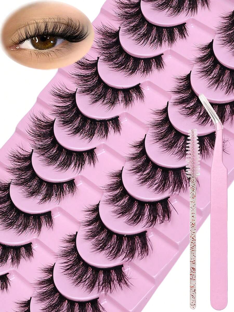 10 Pairs Fluffy Fake Lashes Wispy False Eyelashes Thick Volume Fake ...