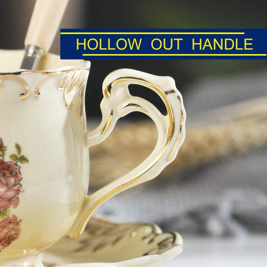 Porcelain Tea Set Vintage Rose, Tea Cups With Teapot, Serving Tray And ...