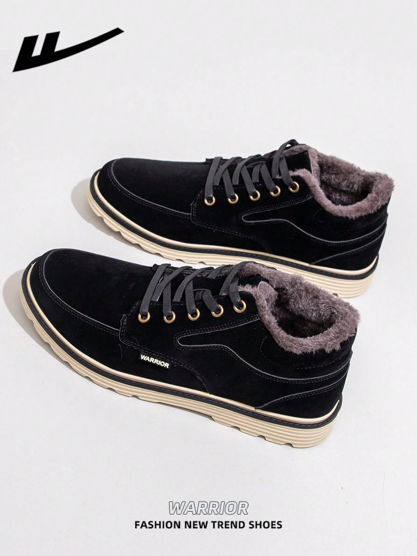 WARRIOR 1 คู่ รองเท้าบู๊ตหนาวผู้ชาย WARRIOR สีดำที่มีดีไซน์ผูกหน้าและบุ ...