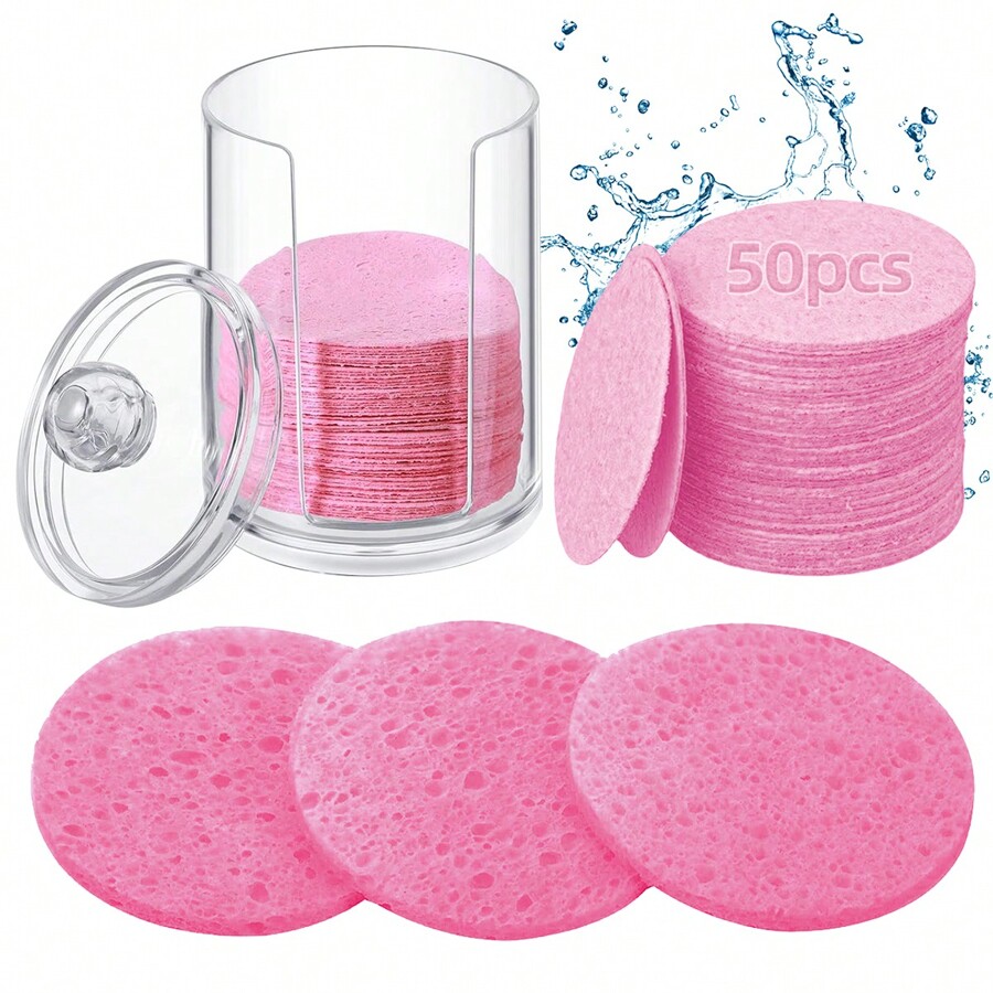 50 Pieces Reusable Compressed Natural Facial Sponges Round Soft Face ...