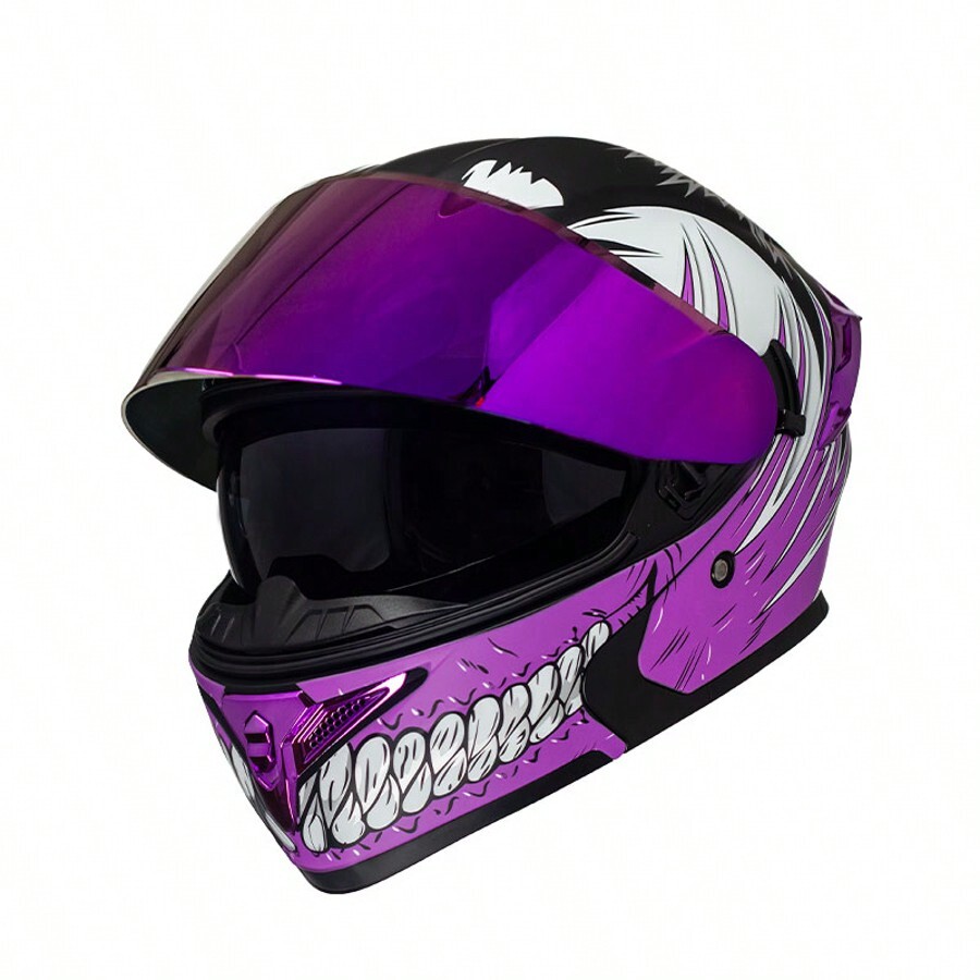Crown Racing Motorcycle Dual Visor Flip Up Modular Open Face Helmet DOT ...