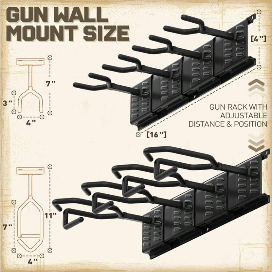 XDOVET 4-8Slot Gun Rack For Wall, Adjustable Indoor Wall Mount Gun Rack ...