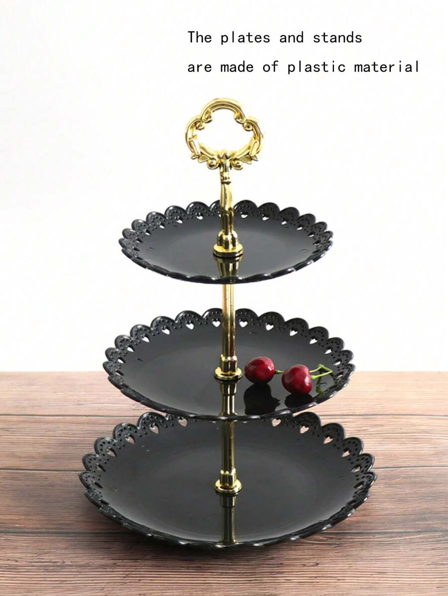 4pcs Plastic Dessert Tray Set (3pcs Trays And 1pc Accessories), Multi ...