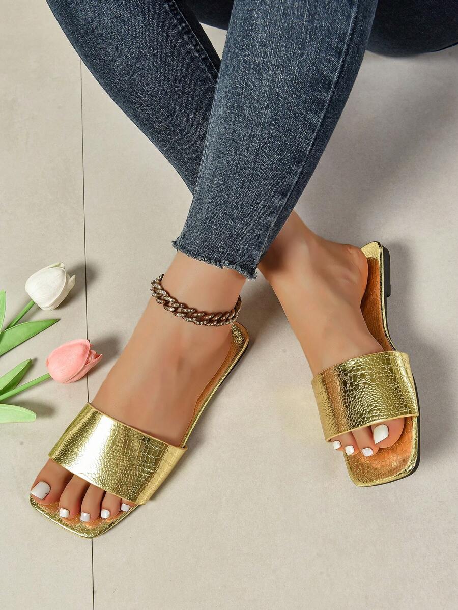 Women's Gold Slippers, Beach Shoes, Rhinestone Sandals, Non-Slip And ...