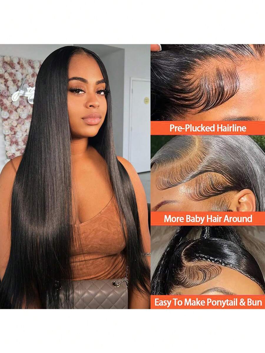 22 Inch Straight Lace Front Wigs Human Hair 13x4 Frontal Wig 180 ...