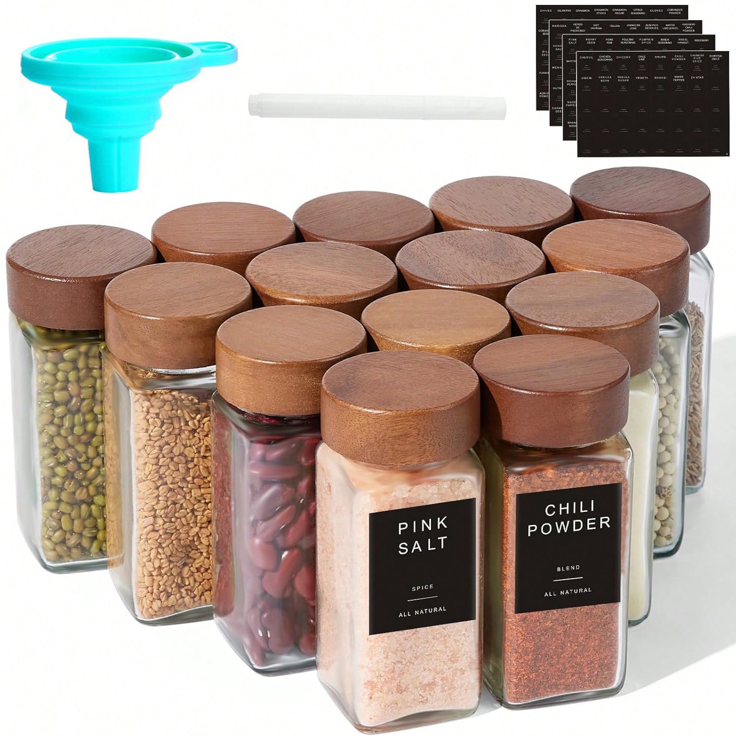 Glass Vanilla Spice Jar With Wooden Lid, Labeled Spice Container ...