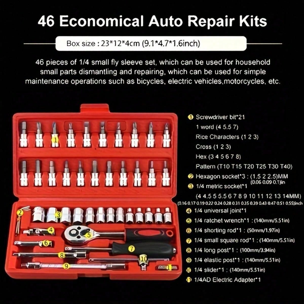 46pcs Socket Wrench Set, Socket Ratchet Wrench Tool Kit, Home Repair ...