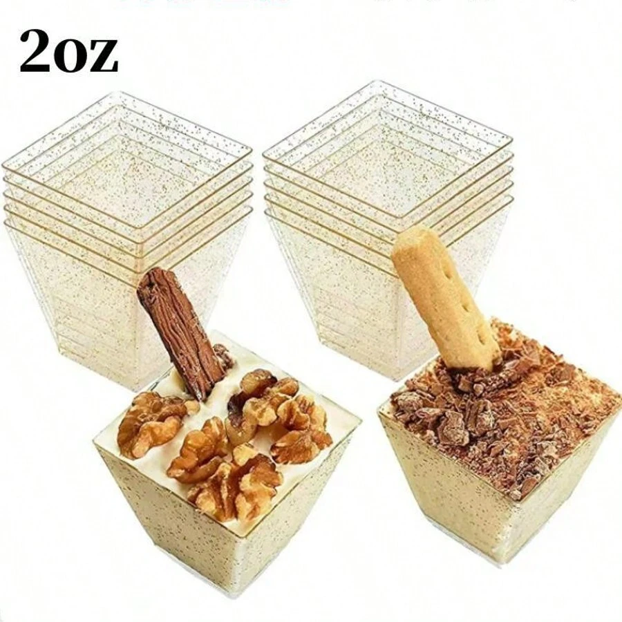 2oz/60ml Mini Square Plastic Cup With Gold Powder, For Tasting Jelly ...