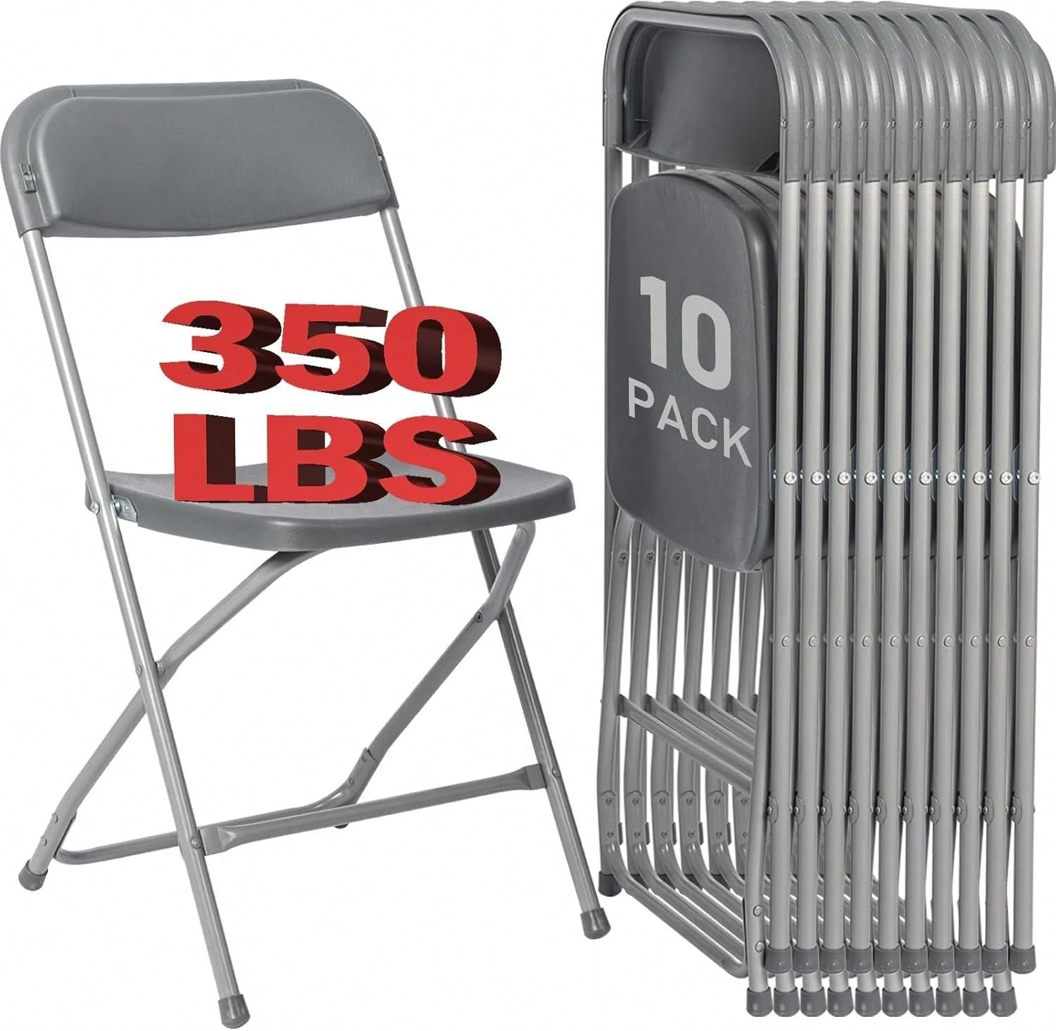 10 Pack Grey Folding Chairs, Plastic Folding Chair For Outside, Indoor ...