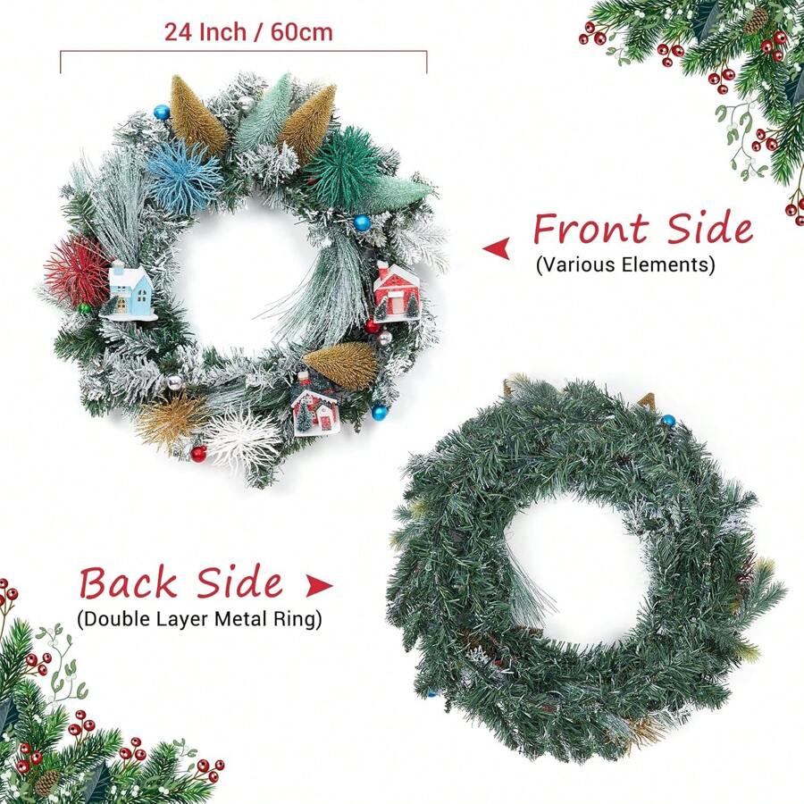 24 Inch Wreaths For Front Door, Xmas Village Wreath With Tree And ...
