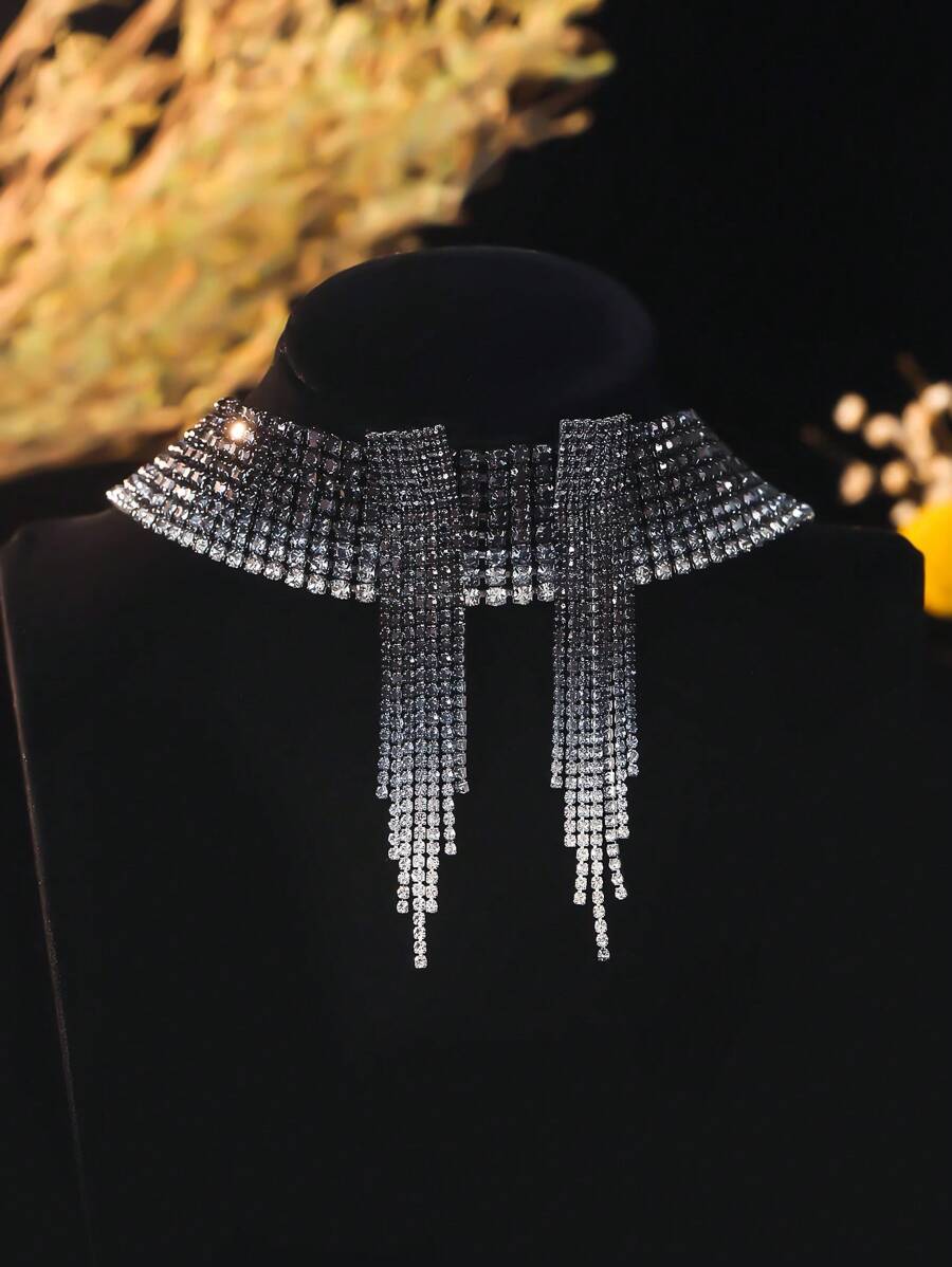 Conjunto de collar y aretes con cristal de circonita cúbica brillante y ...