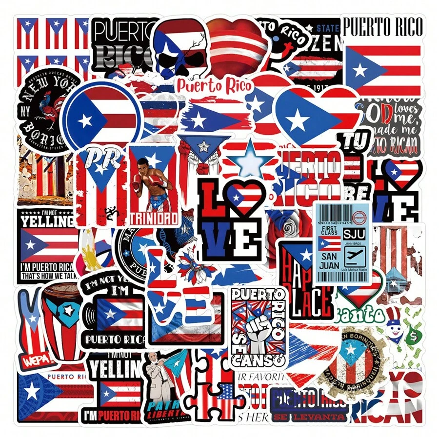60Pcs Puerto Rico Stickers Flag Stickers Graffiti Stickers Puerto Rico Flag Stickers Cool ...