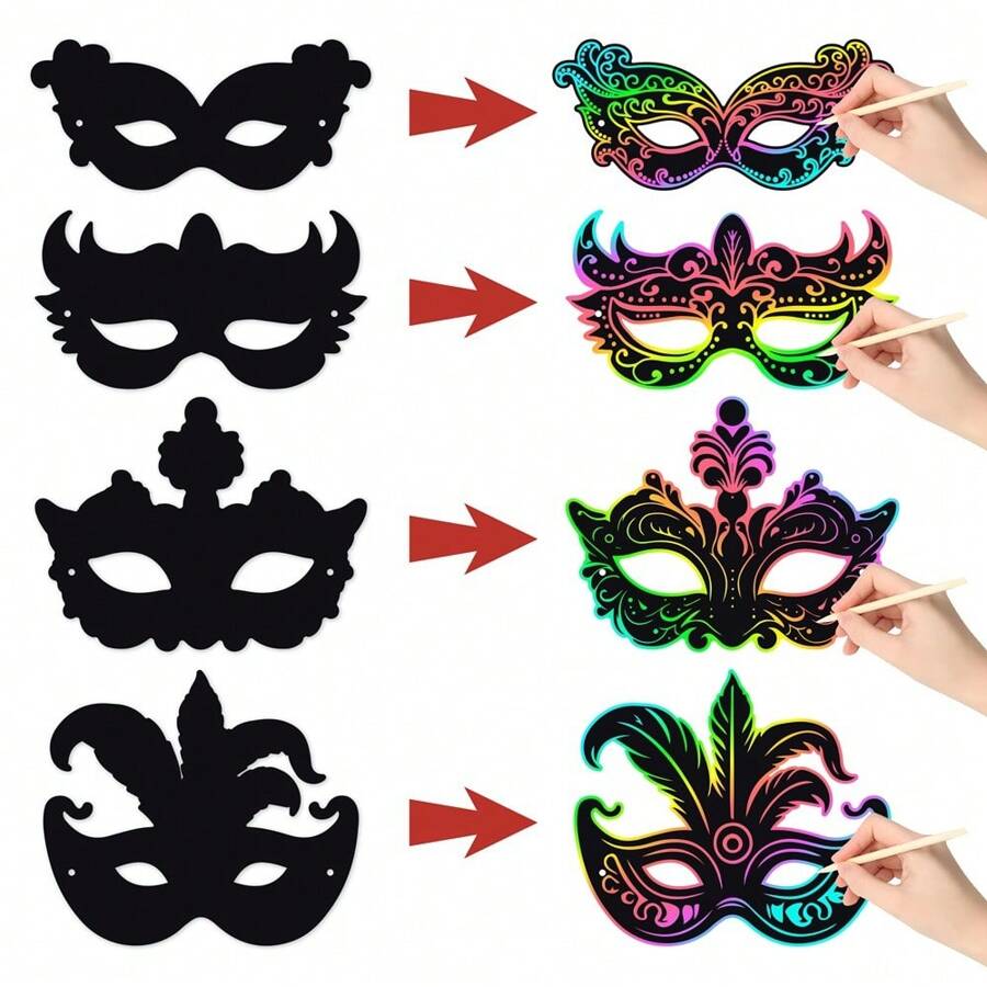 8 Pcs Funny Mask Scratch-Off Cards Masquerade Carnival Mask Party Photo ...