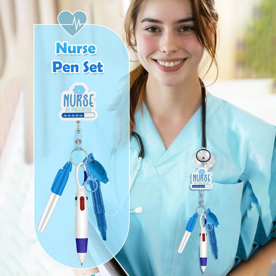 Nurse Pen Set Badge Reel With Alligator Clip - Retractable Mini Nursing Ballpoint Pen Permanent ...
