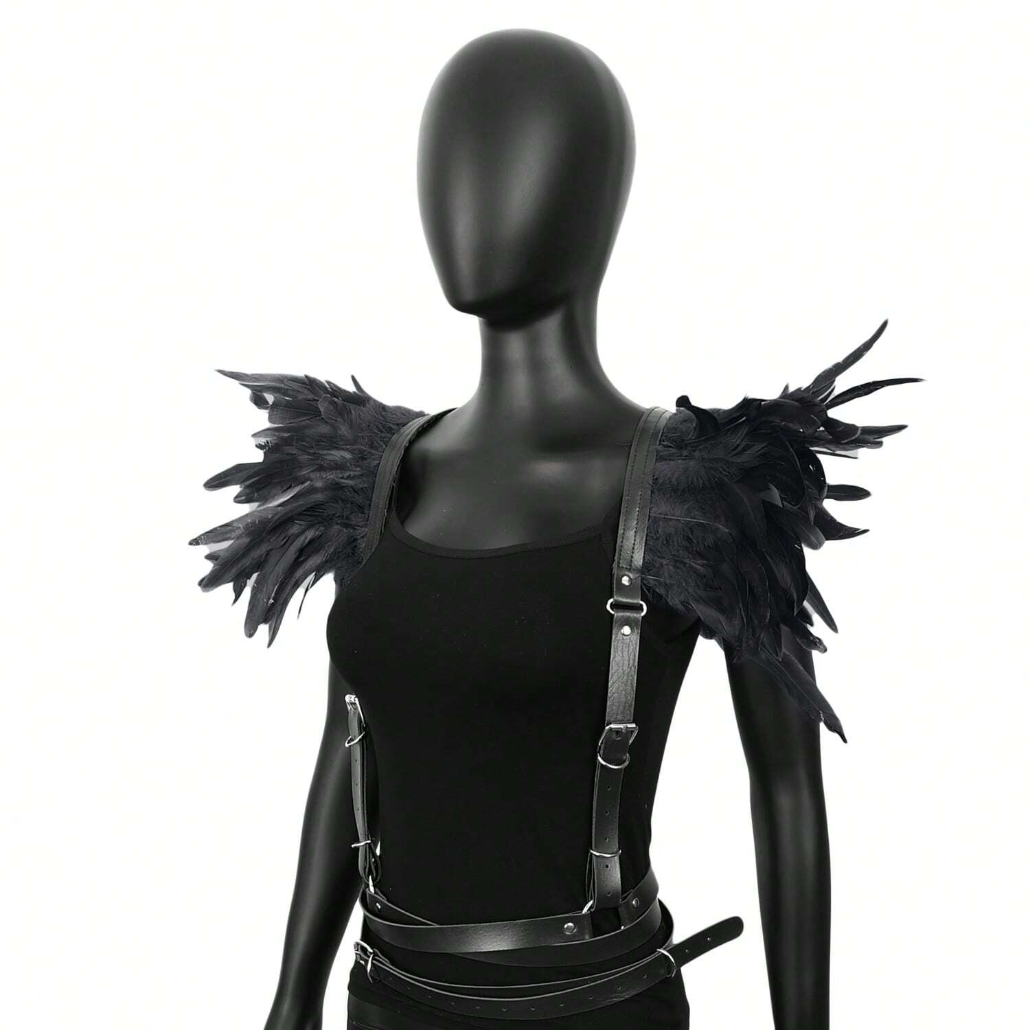 Women Artificial Feather Epaulet Shoulder Wings Leather Harness Cage ...