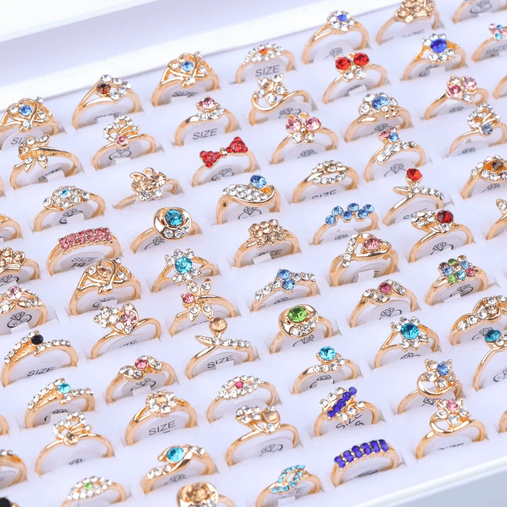 10Pcs Fashion Elegant Colorful Rhinestone Ring Set For Women Mix Flower ...