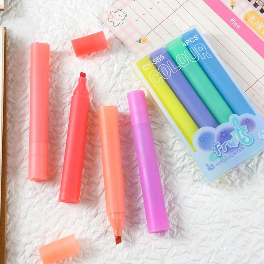 4 Packs Highlighter Set Candy Color Large Capacity Smooth Writing ...