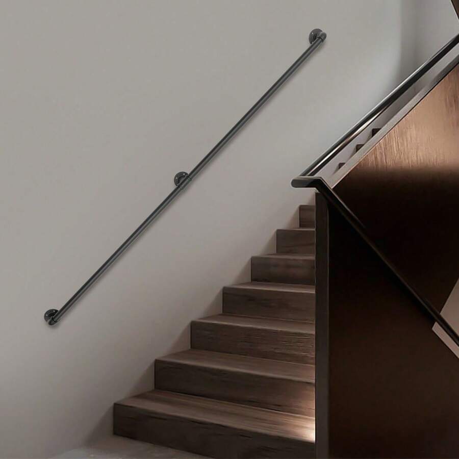 6.6ft Wall-Mounted Hand Rail Stair Railing Black Indoor/Outdoor Modern ...