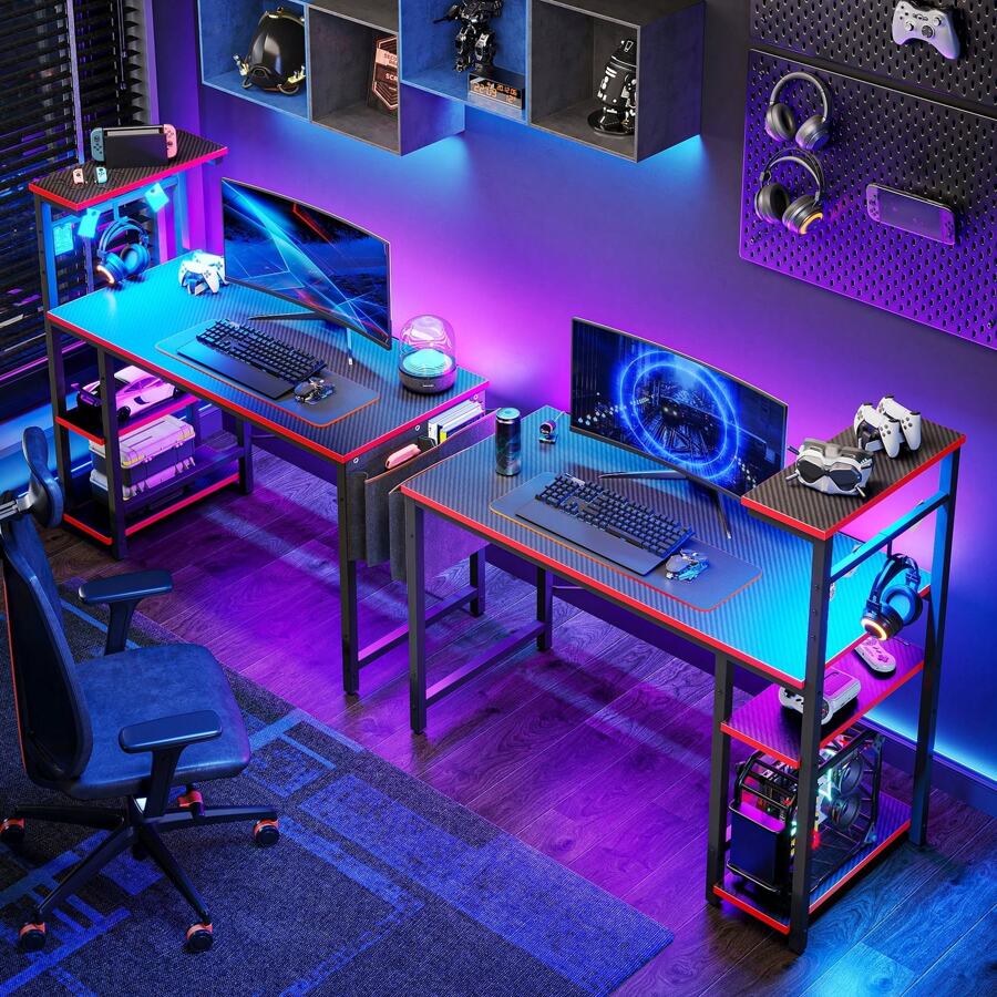 Bestier Computer Gaming PC Desk 44 Inch Gamer Table With LED Lights ...