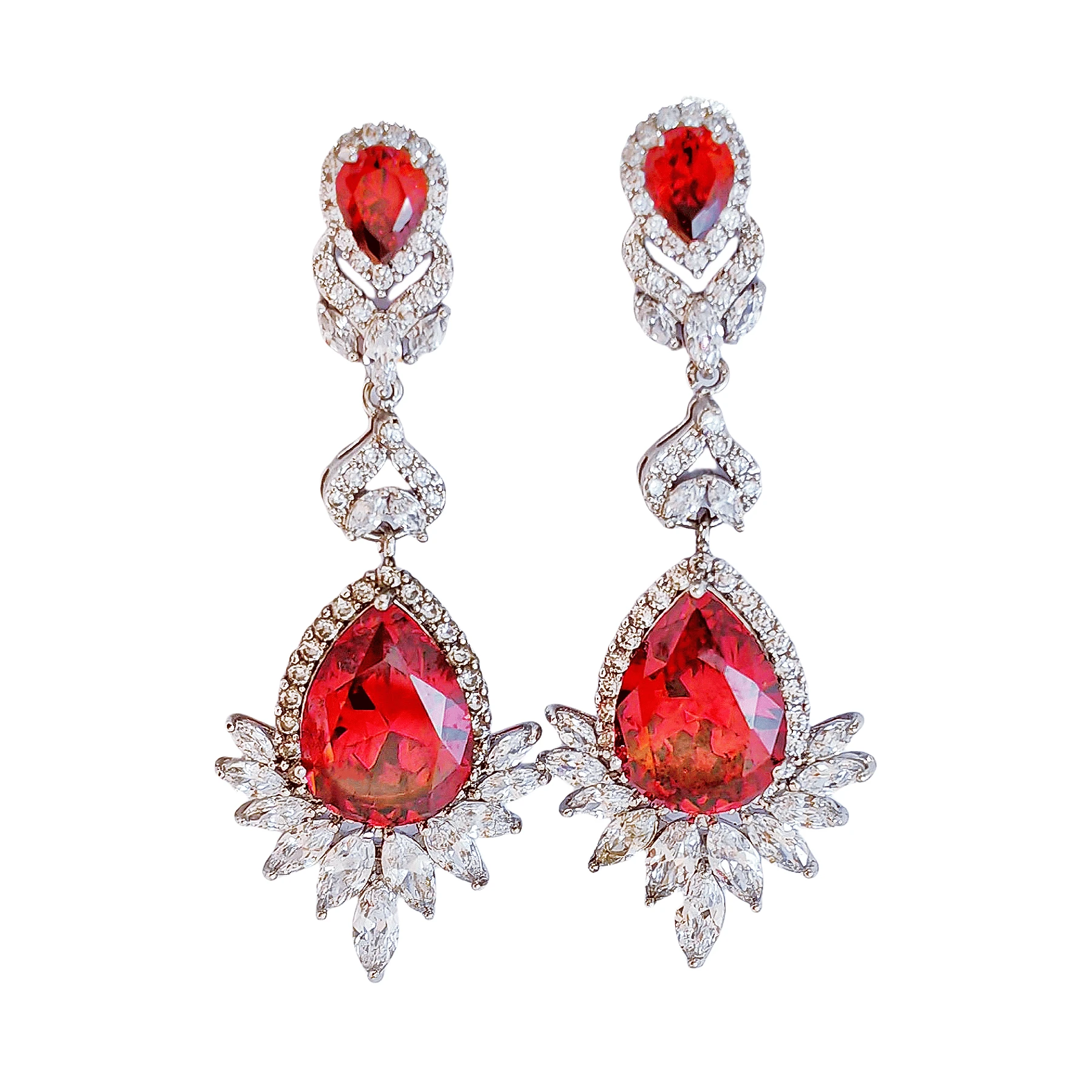 Classic Vintage Long Half Petal Cluster Blood Red Pear Shaped Drop ...
