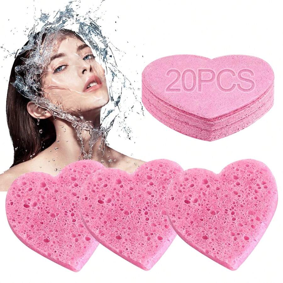 20Pieces Heart Compressed Shaped Facial Sponges Soft, Gentle ...
