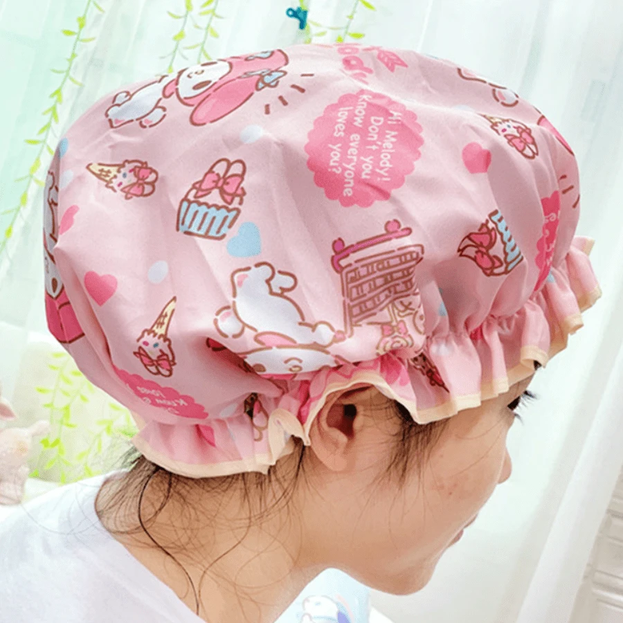 Sanrio 1pc Cute Hello Kittyes Heart Kuromi Double-Layer Shower Cap ...