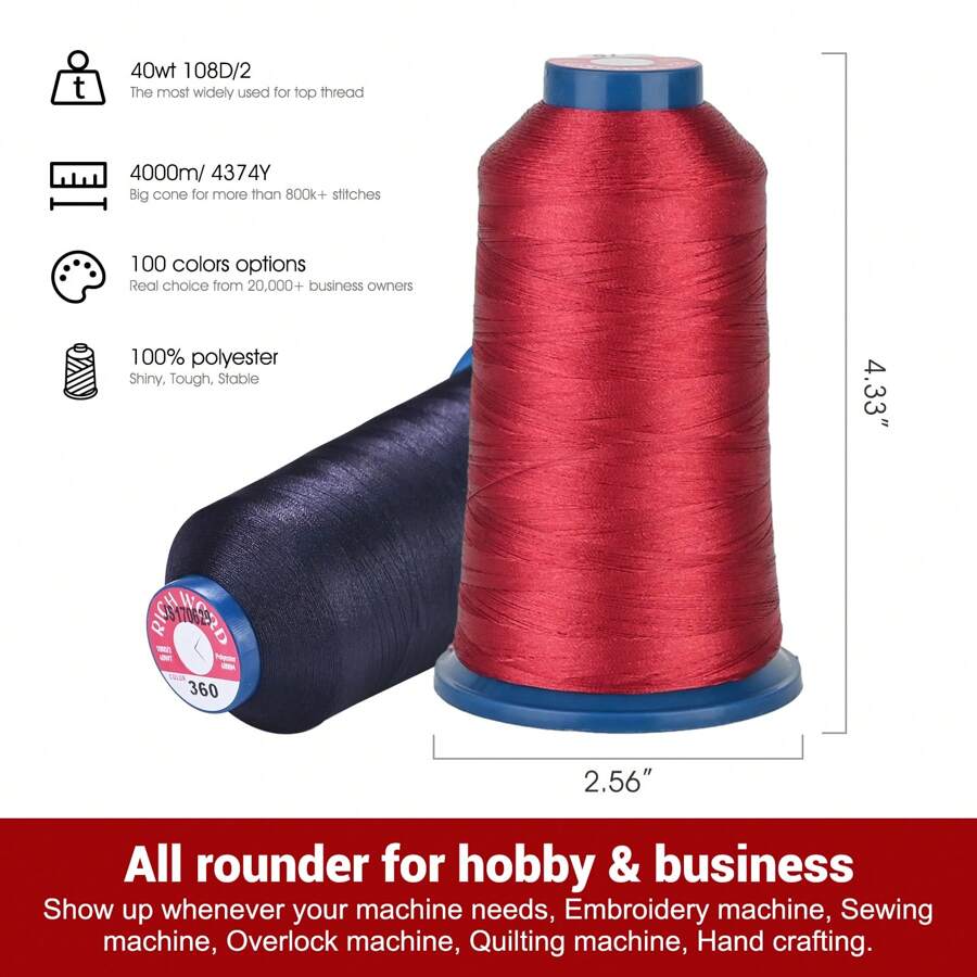 POOLIN Richword White Embroidery Thread 4000M(4374Y) 40WT Polyester ...