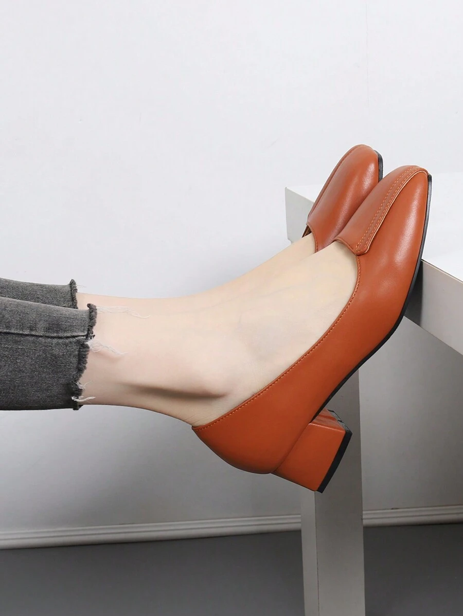 French Retro Square Toe Low Heel Pumps, Women Casual Slip-On Dress ...