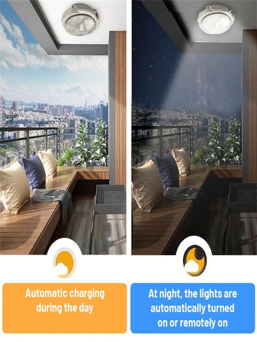 1pc Solar-Powered Ceiling Light, Remote Control, Timed Outdoor Patio ...