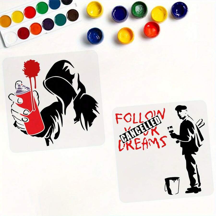 2pcs Man Graffiti Spray Paint Stencil 11.8x11.8 Inch Reusable Man ...