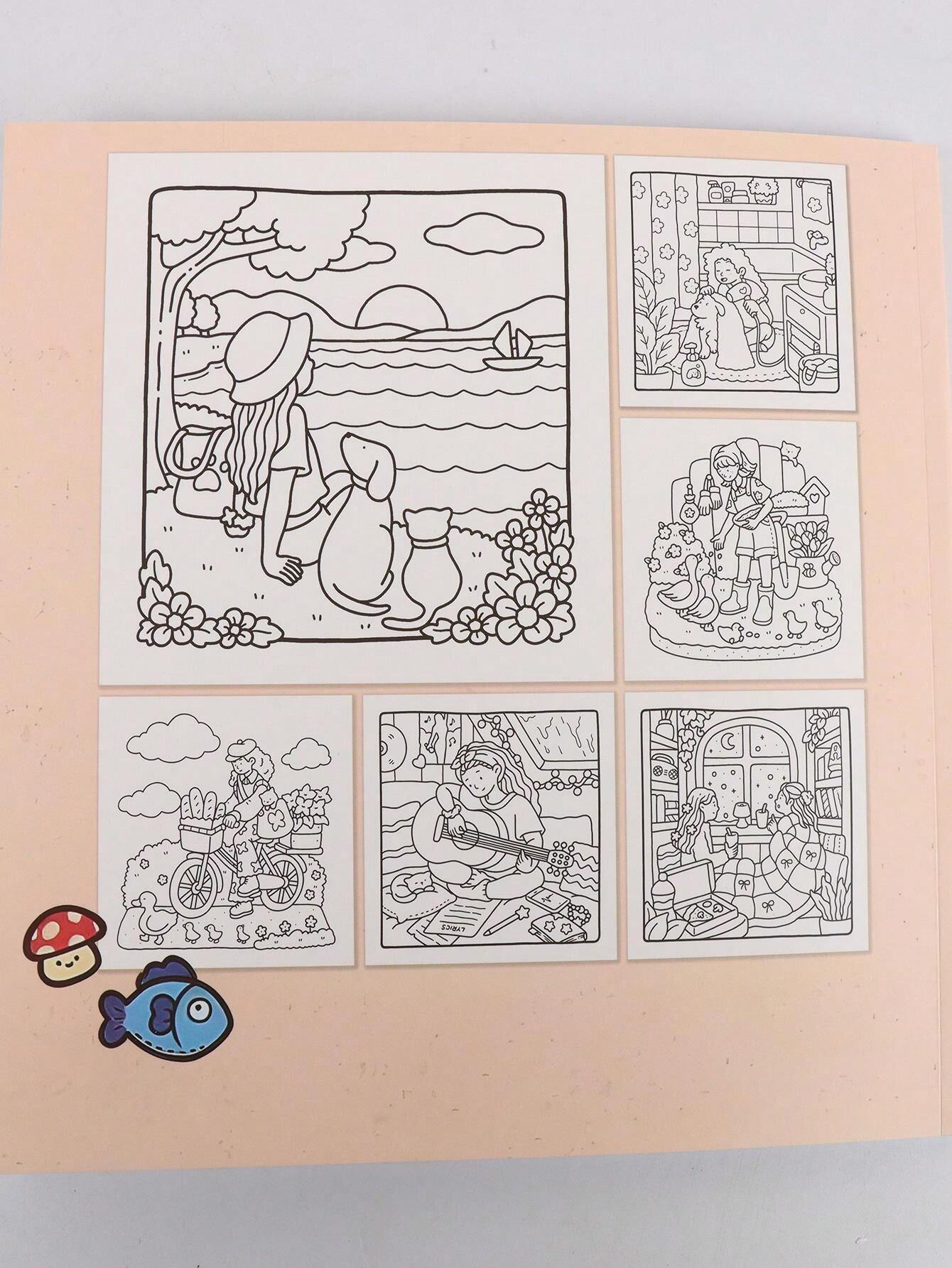 Girl Moments: Coloring Book For Adults And Teens Featuring Cute Cozy ...