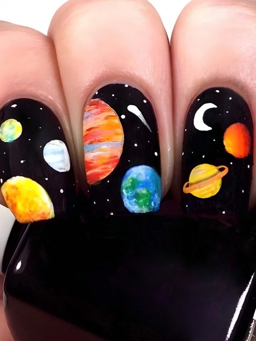 24 Piece Long Square Press On Nails Nail Set, Astronomical Planet Fake ...