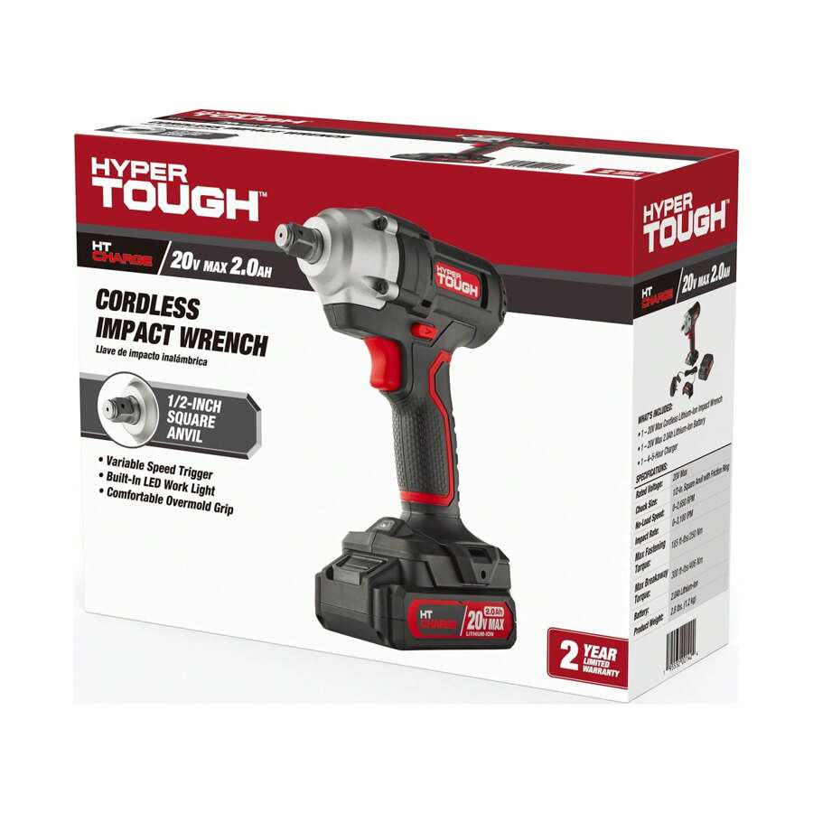 Hyper Tough 20V Cordless 1/2-Inch Impact Wrench, Variable Speed Trigger ...