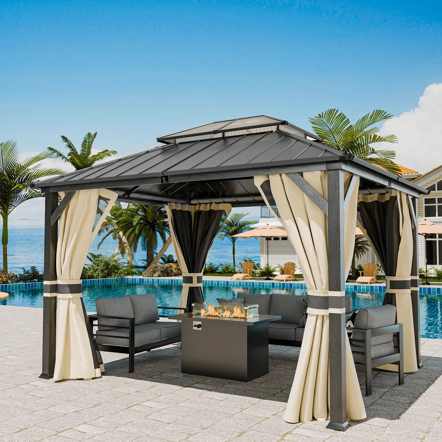 VONZOY 10'x12'Hardtop Gazebo, Heavy Duty Patio Gazebo With Aluminum ...