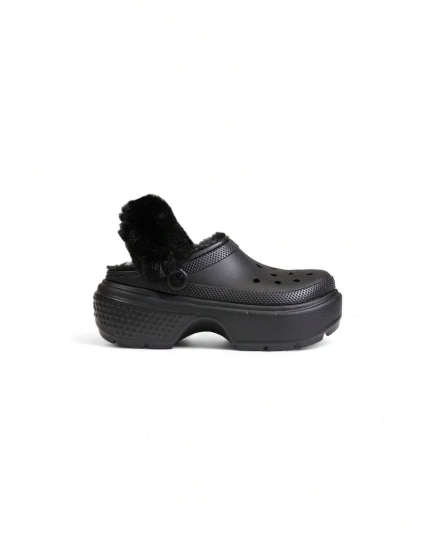 Crocs Classic Platform Clog Black Faux Fur Lined Platform Clogs | SHEIN USA
