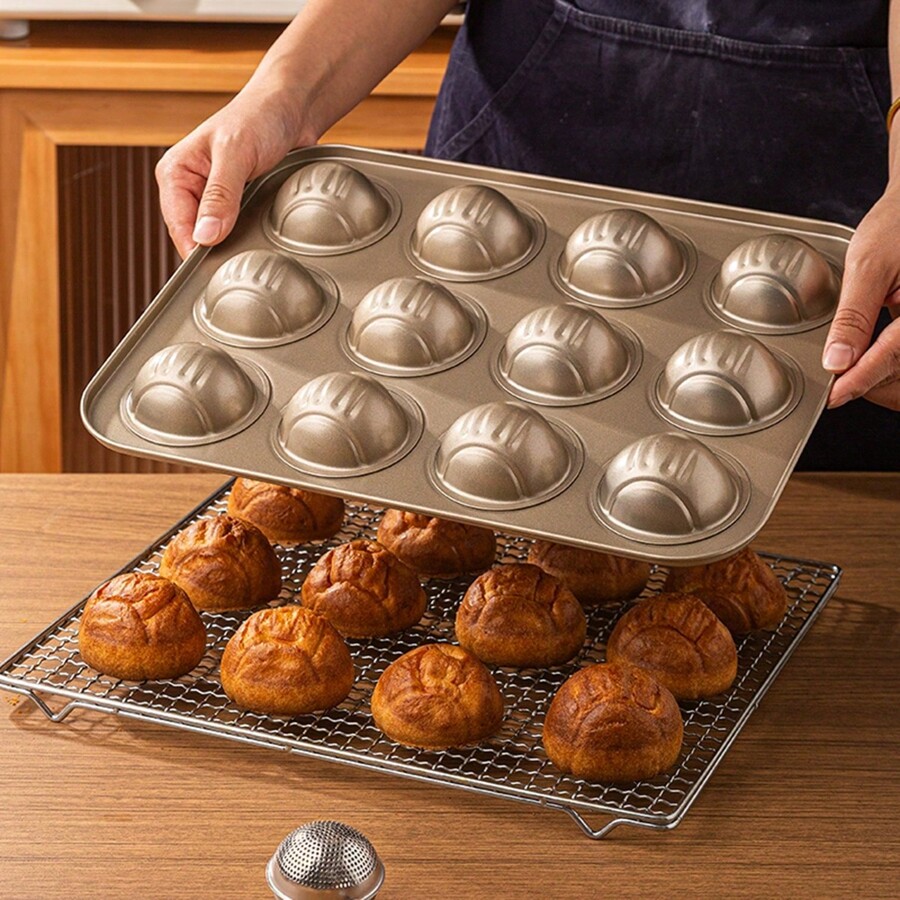 12-Cavity Chestnut Madeleine Mold, Non-Stick Butter Rice Cake Bakeware ...