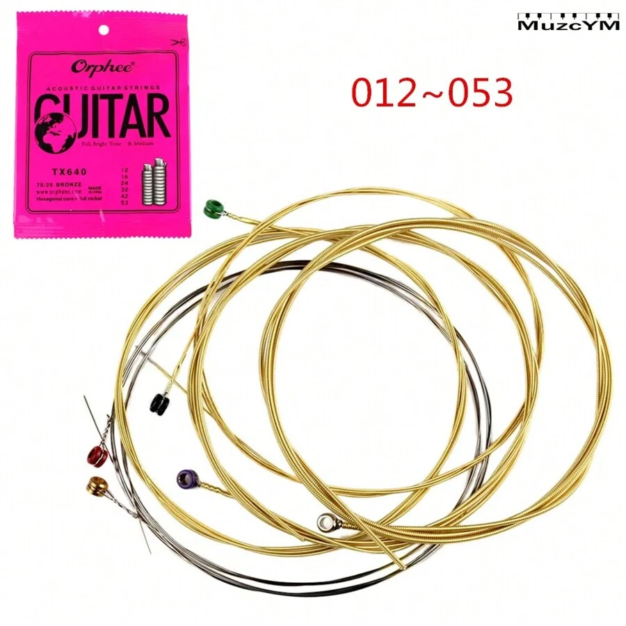 6 pièces/Set Cordes de guitare acoustique 012-053 Phosphore bronze Cordes nickel ton brillant et ...