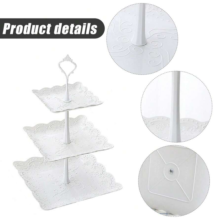 Three-Tier Cake Stand, Reusable Plastic Plates And Metal Struts Dessert ...