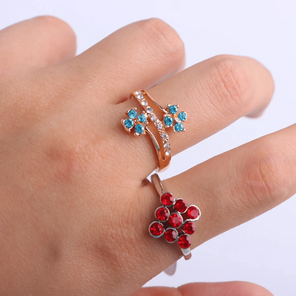 10Pcs Fashion Elegant Colorful Rhinestone Ring Set For Women Mix Flower ...
