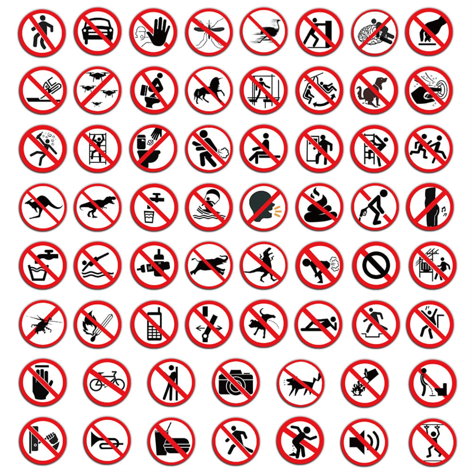 62pcs Funny Prohibited Sign Stickers, Warning Graphic Labels For ...