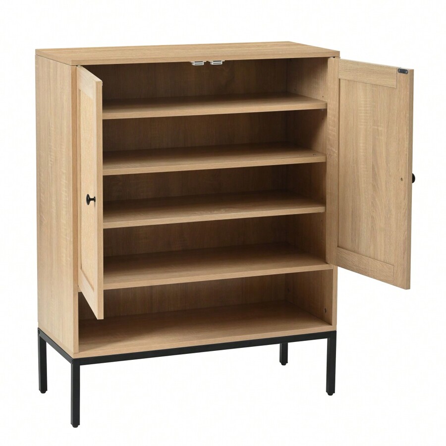 Rattan Shoe Cabinet With Adjustable Shelves, 5 Tier Shoe Storage ...