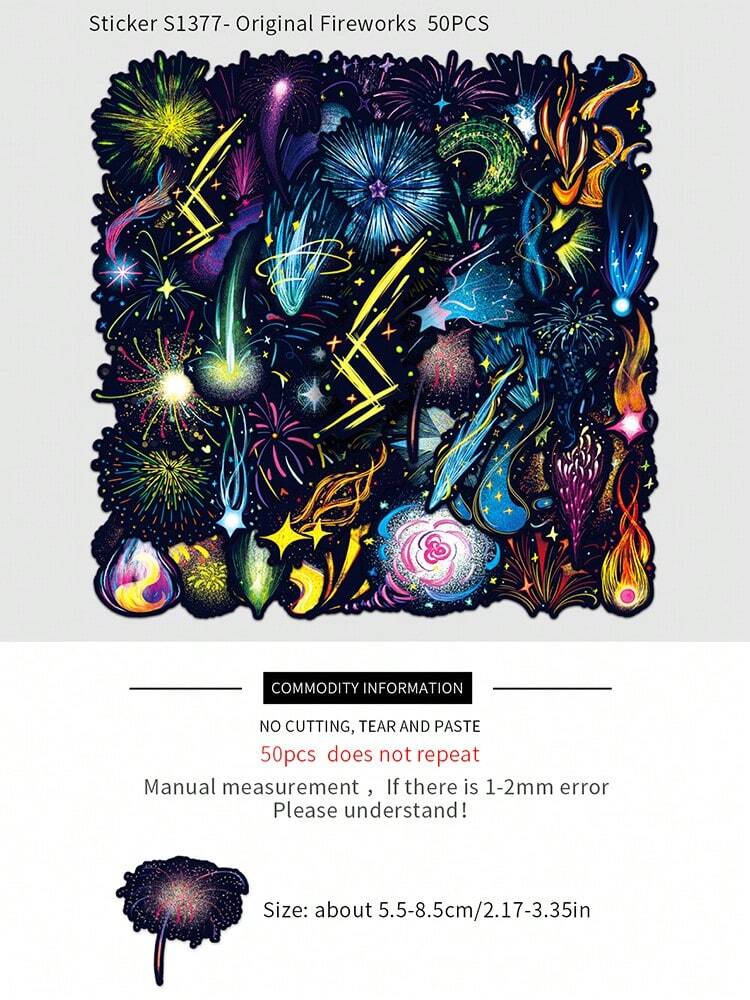 50pcs Style Cartoon Fireworks & Graffiti Creative Decorative Stickers ...
