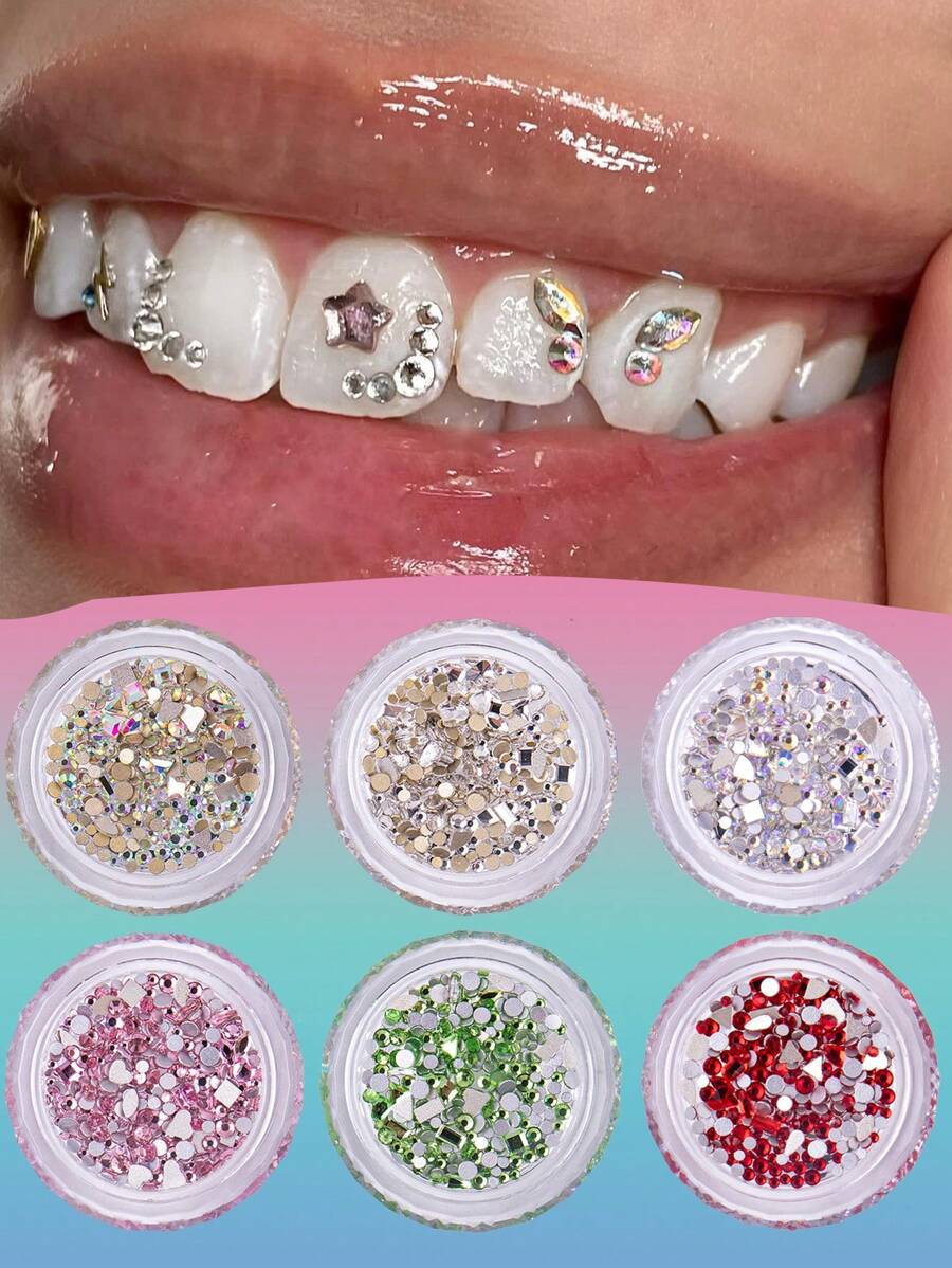 novani Tooth Gems DIY Teeth Crystal Flat Back Glass Gemstone Multi ...