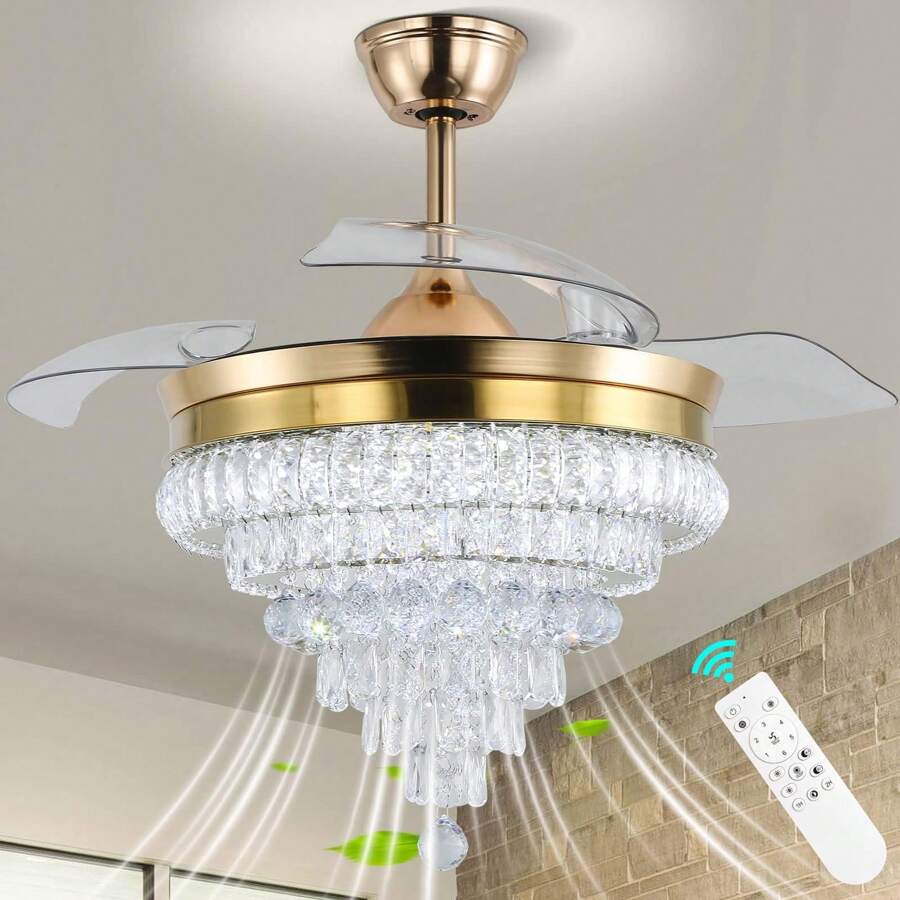 CLAIRDAI 42'' Crystal Ceiling Fan With Light Dimmable Fandelier ...