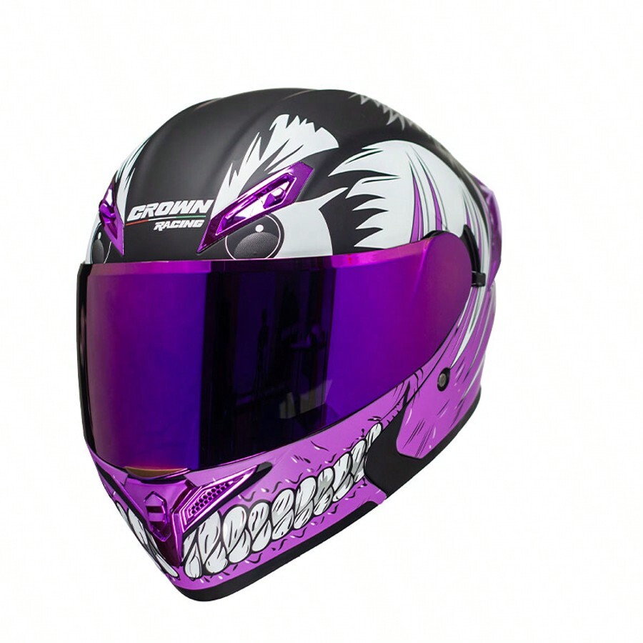 Crown Racing Motorcycle Dual Visor Flip Up Modular Open Face Helmet DOT ...