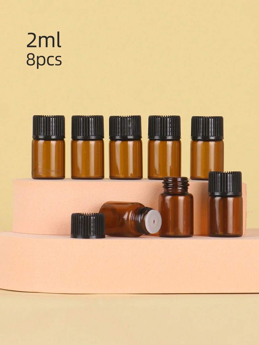 7pcs/50pcs Brown Glass Small Sample Bottles, Refillable Essential Oil ...