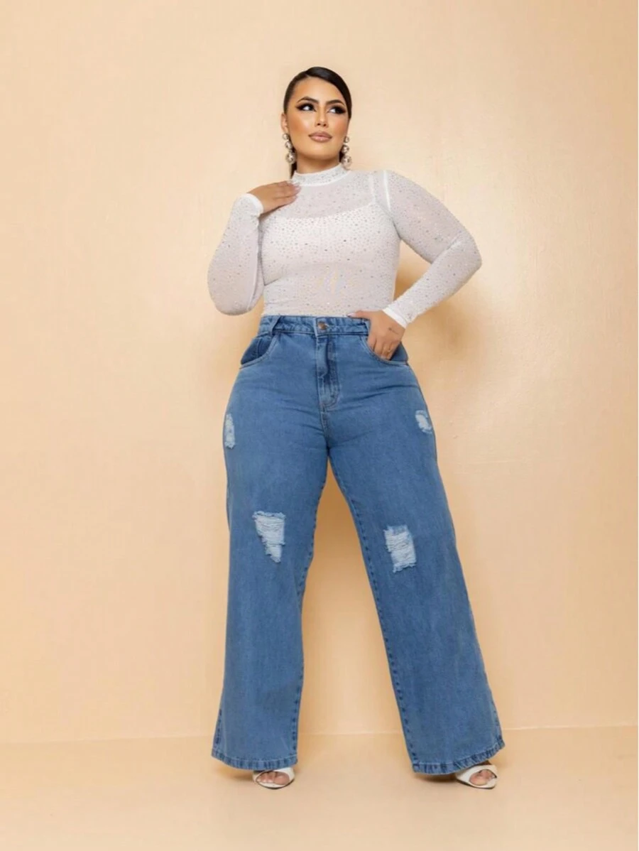 Wide Leg Plus Size Wide Leg Jeans | SHEIN USA