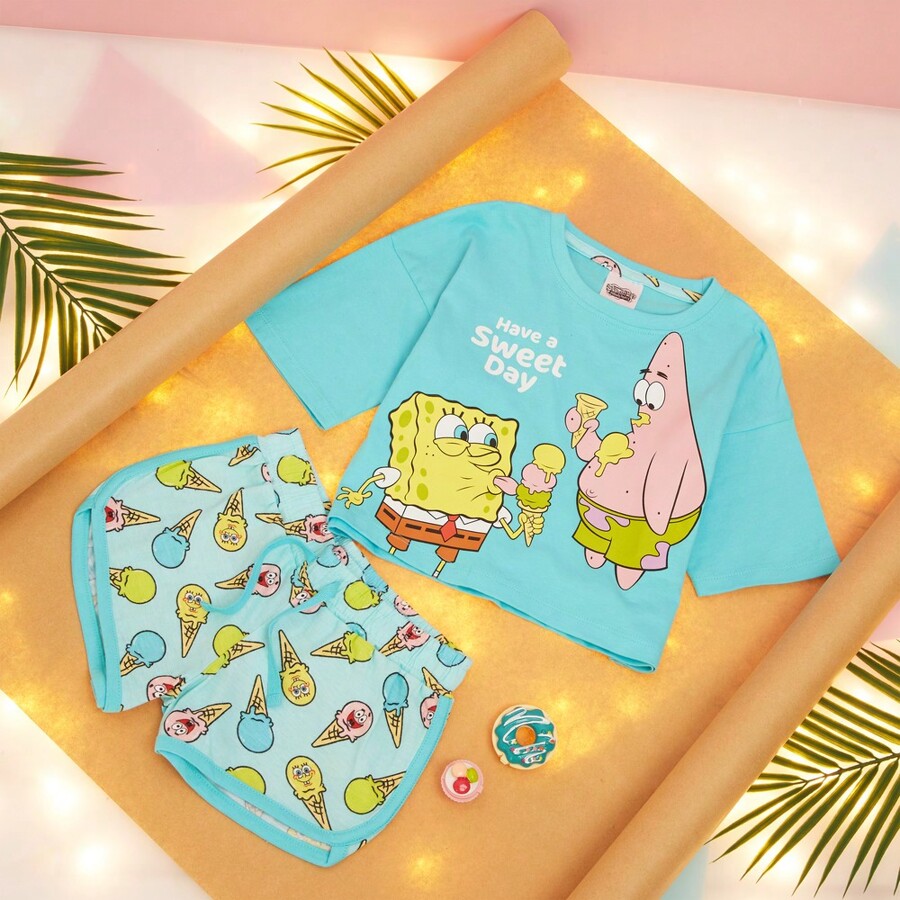 SpongeBob SquarePants Short Pyjama Set | Moda de Mujer | SHEIN México